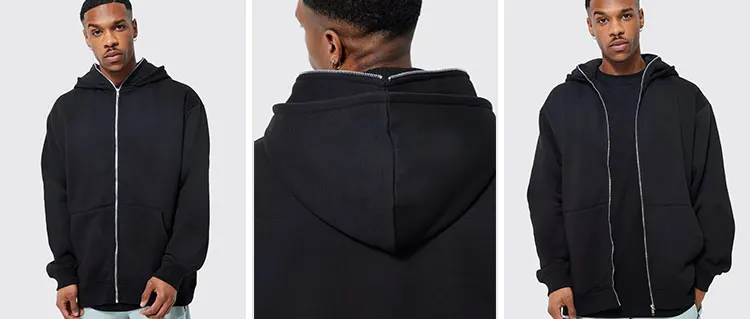 Factory Custom Full Zip up Hoodie 500 Gsm Cotton Full Face Zip Double ...