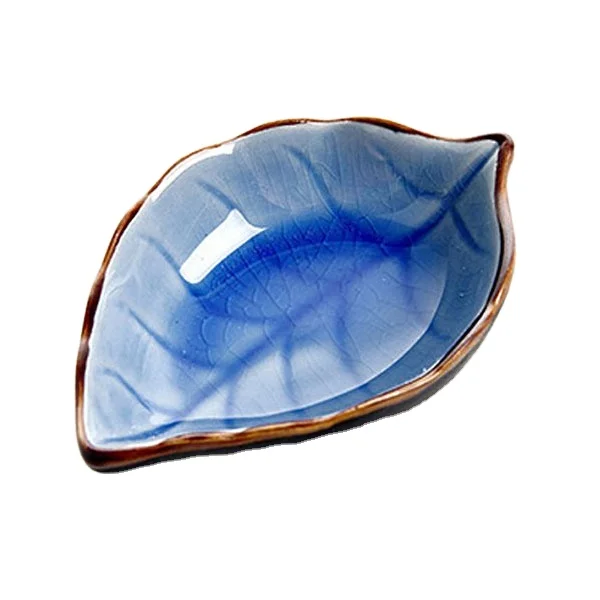 Special Ice Cracked Blue Glazed Chinese Ceramic Leaf Shaped Sauce Dish ...