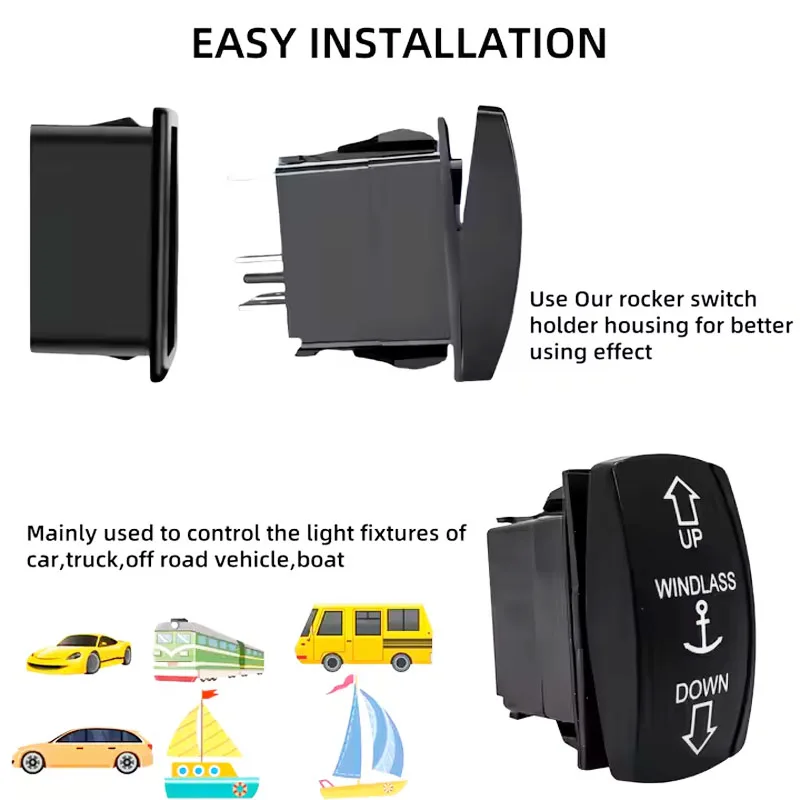 12V 4 Pin Marine Rocker Switch (ON)-OFF-(ON) Momentary Winch Control ...