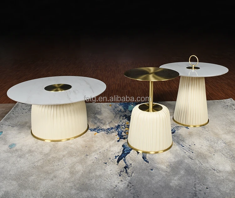 Italian Design Marble Look Round Pleated Coffee Table With Gentle Pleats - Buy Pleated Coffee ...