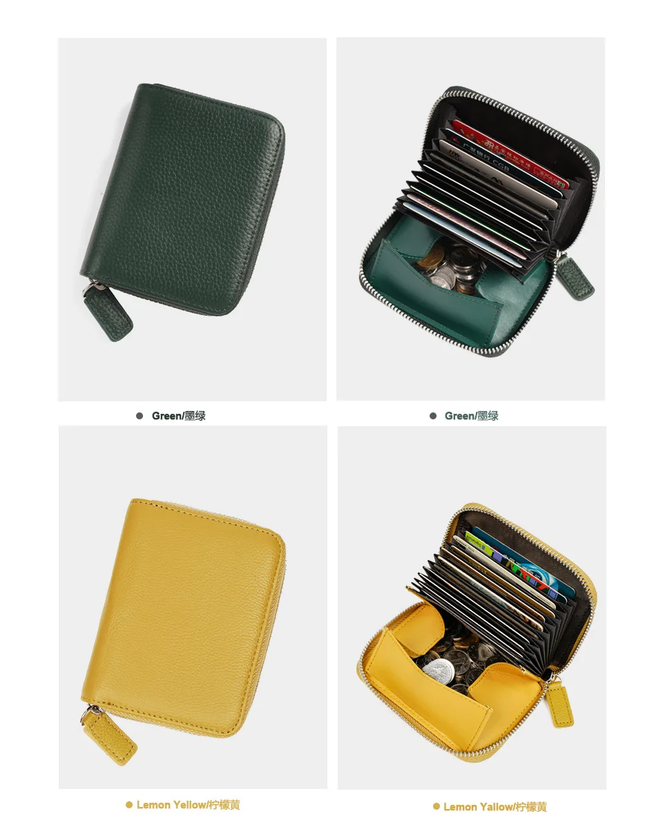 Wallet Genuine Leather Ins Expanding Card Holder Rfid Anti-theft Zipper ...