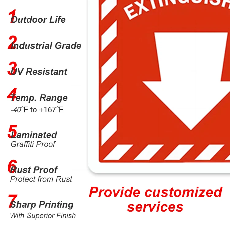 M Reflective Warning Sign,Fire Extinguisher,12 "x 18"metal Aluminum ...