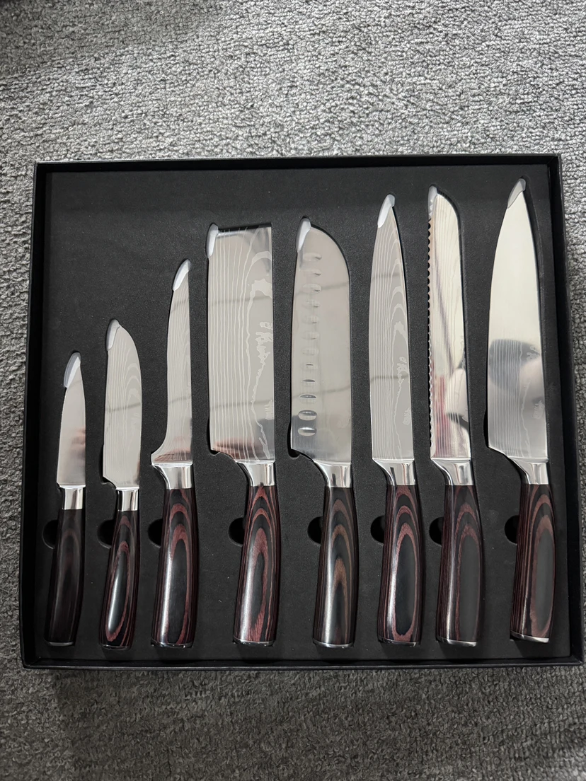 Alibaba.com: JYTD34 8pcs Damascus kitchen knife set with wooden handles ...