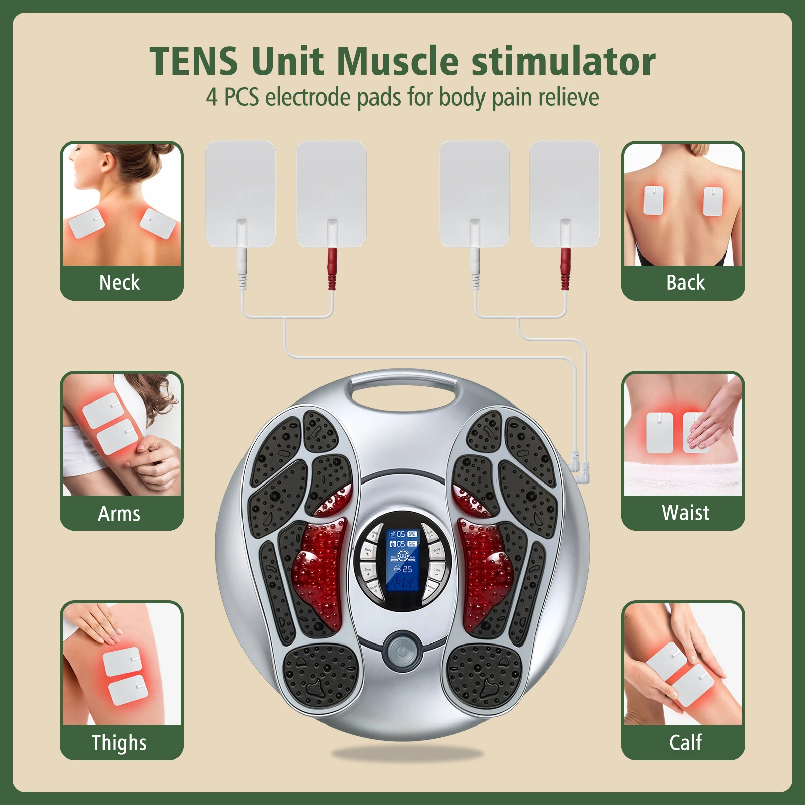 TENS/EMS Foot Circulation Stimulator Electric EMS Feet Massager Machine ...