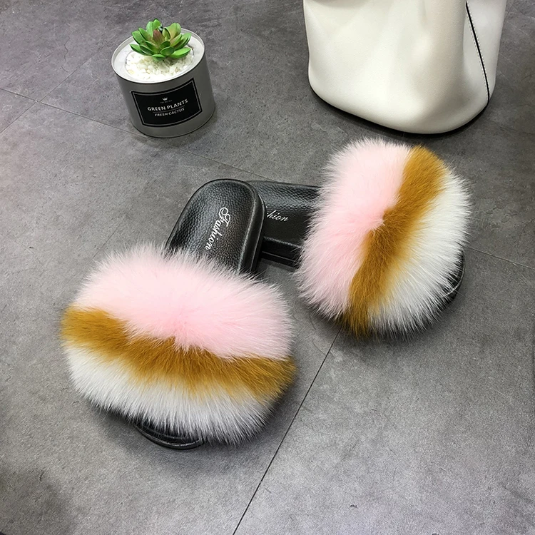 2022 Custom Wholesale Furry Ball Slippers - Real Fur Sandals