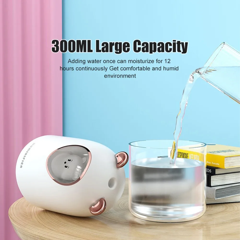 300ML Mini Ultrasonic Humidifier Essential Oil Diffuser LED Light USB ...