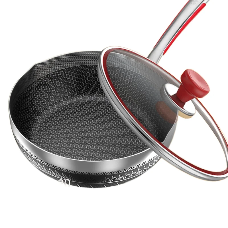 Small Household Non-stick Flat Bottom Wok With Honeycomb Design For Gas ...
