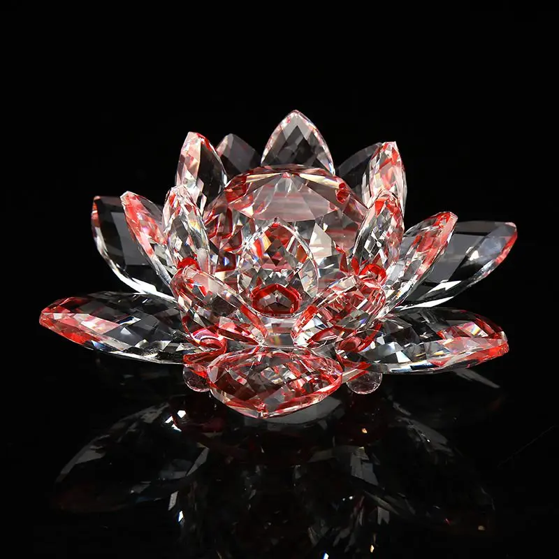 MH-L1015 4 Inch Red Crystal Lotus Flower - Feng Shui Souvenir