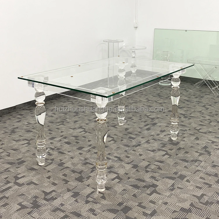 Transparent Acrylic Dining Table with Glass Top - Customizable OEM/ODM