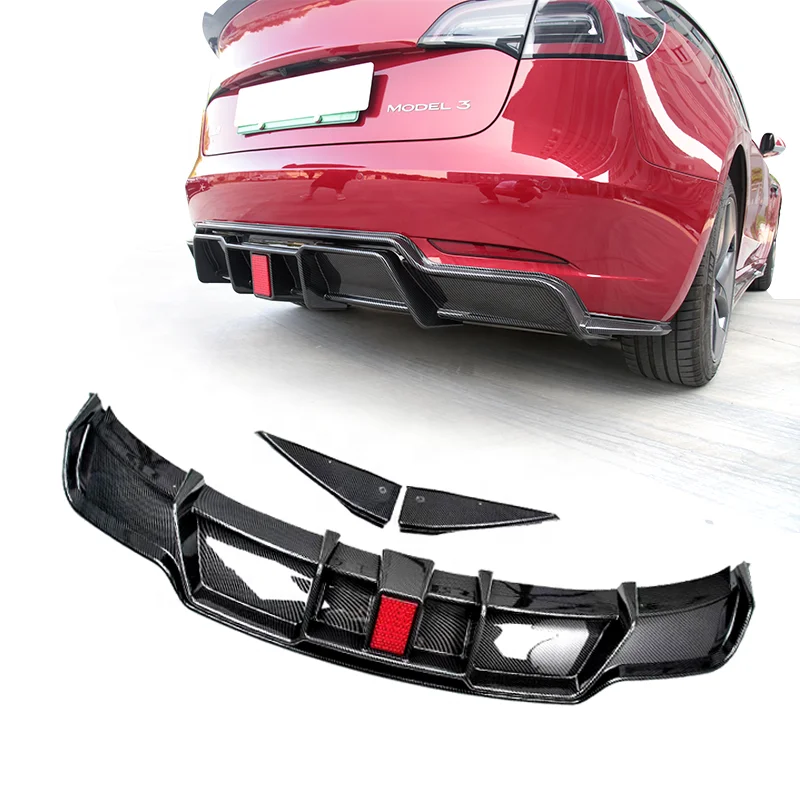Rear Bumper Extension Look Carbon With Light Rear Lip Bumper For Tesla ...