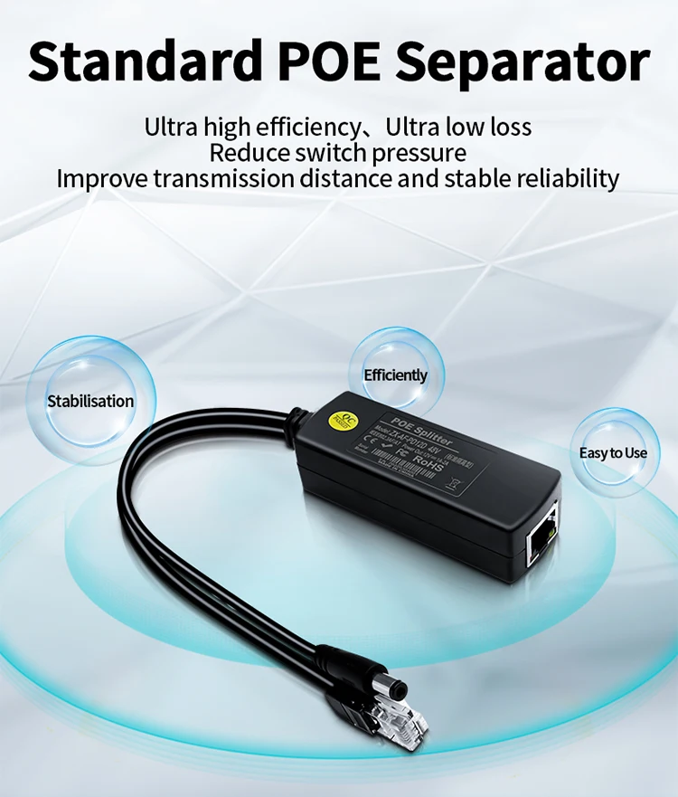 POE Splitter 48V Input 12V 2A Output for Security Cameras