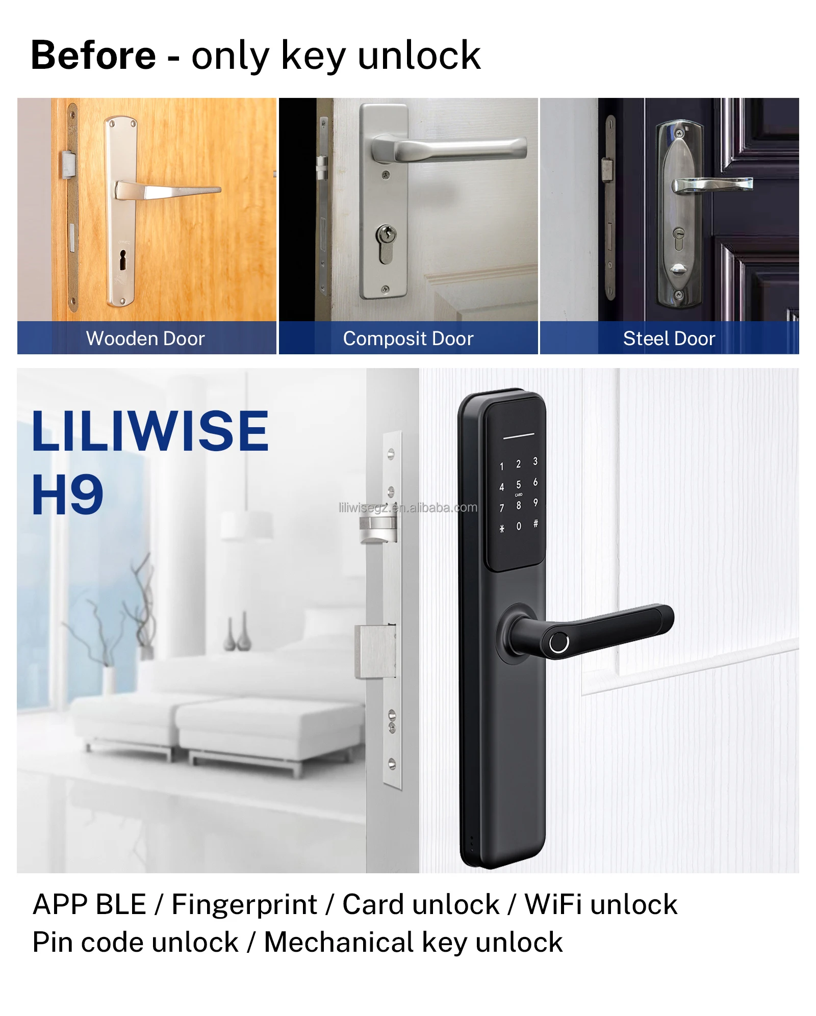 Liliwise Smart Electric Digital Door Lock - Waterproof & Secure
