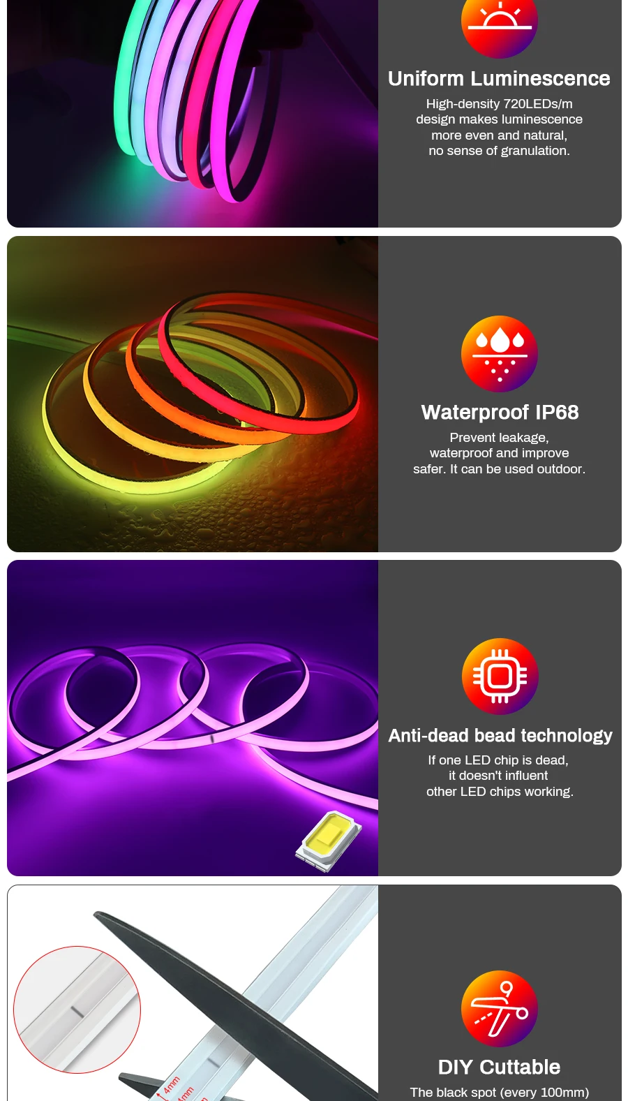 IP68 Addressable COB LED Strip - Dream Color Lighting