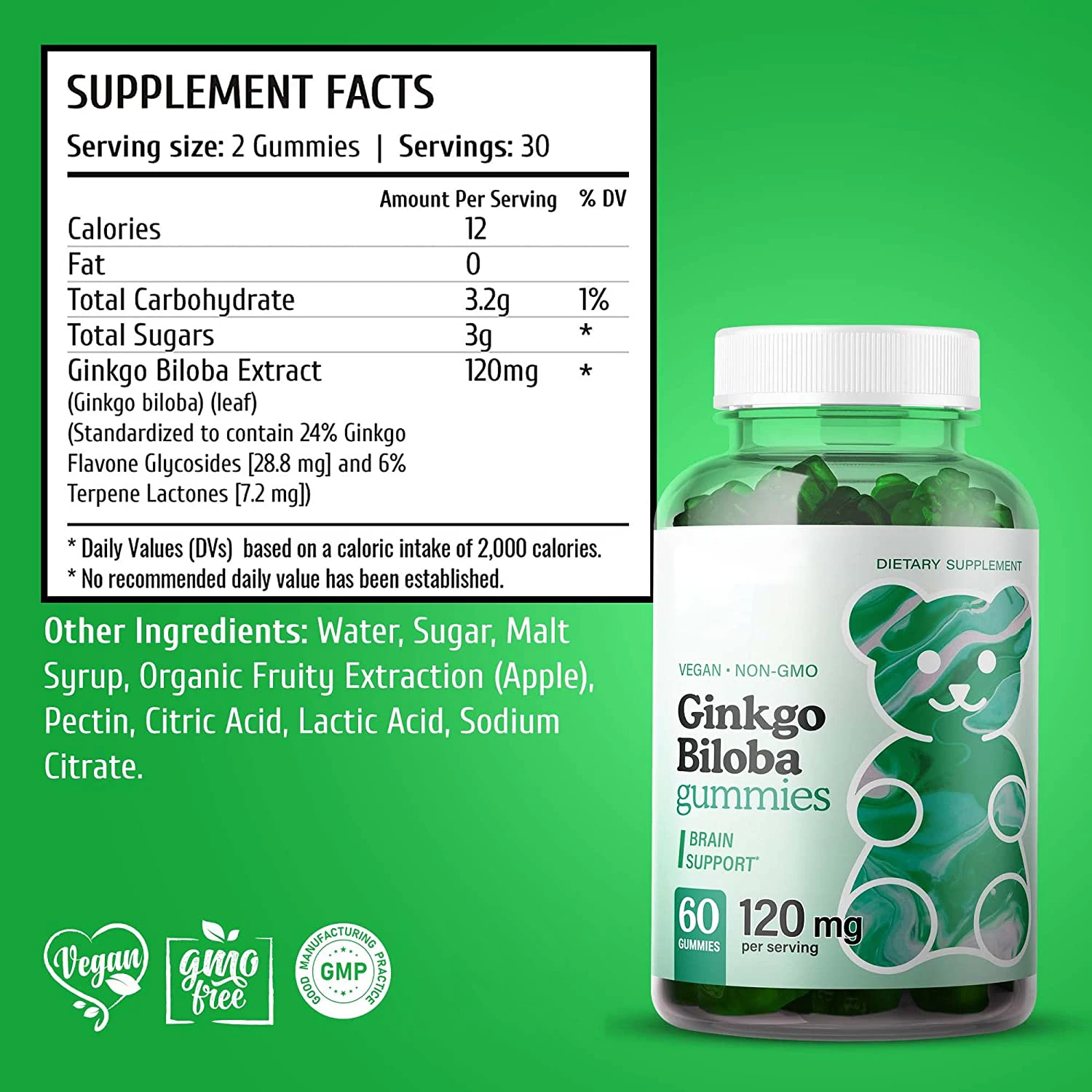 Ginkgo Ginko Biloba Gummies Brain Supplement Mental Support Gummy for ...