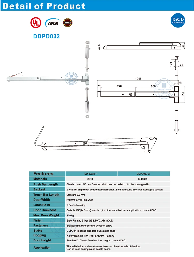 Alarmed Emergency Panic Hardware Vertical Rod Electrified Panic Exit ...
