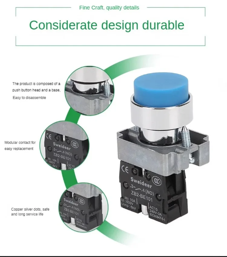 High Quality Xb2 Momentary Start Stop 22mm High Head Button Switch ...