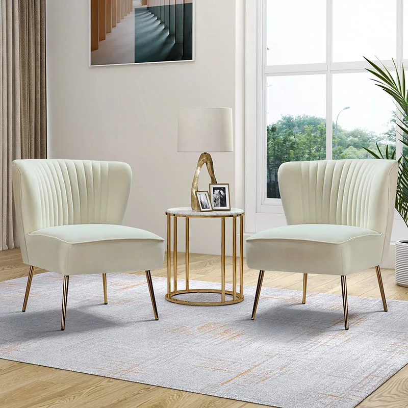 Modern Upholstered Cute Side Chair Living Room Home White Modern Velvet ...