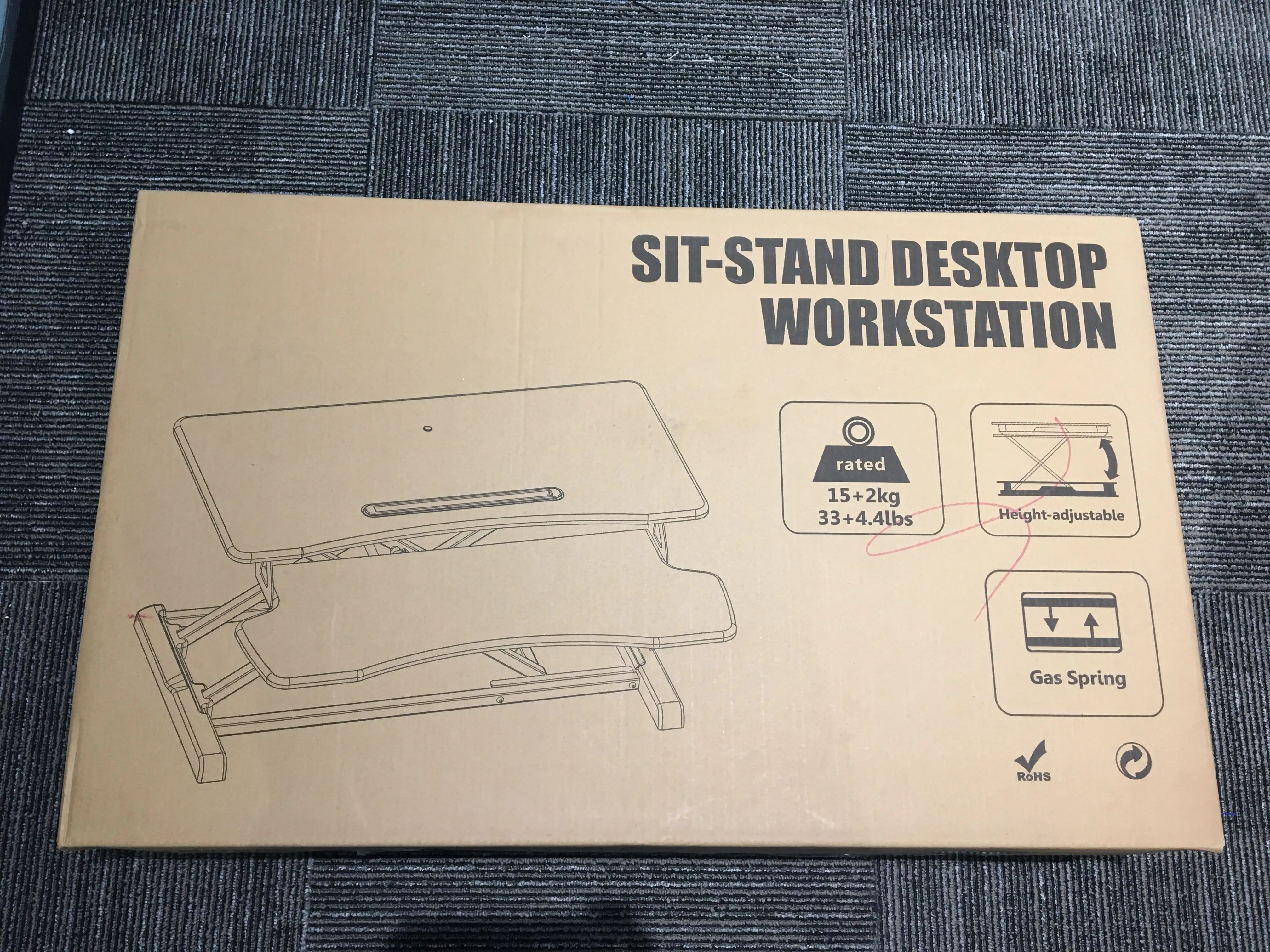 Height Adjustable MDF Tabletop Pneumatic Riser Office Home Sit-Stand ...