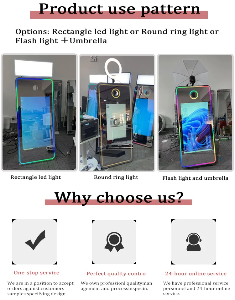 Wedding Mirror Photo Booth With Printer Touch Screen 65 Inch Magic Mirror Video Booth Machine ...