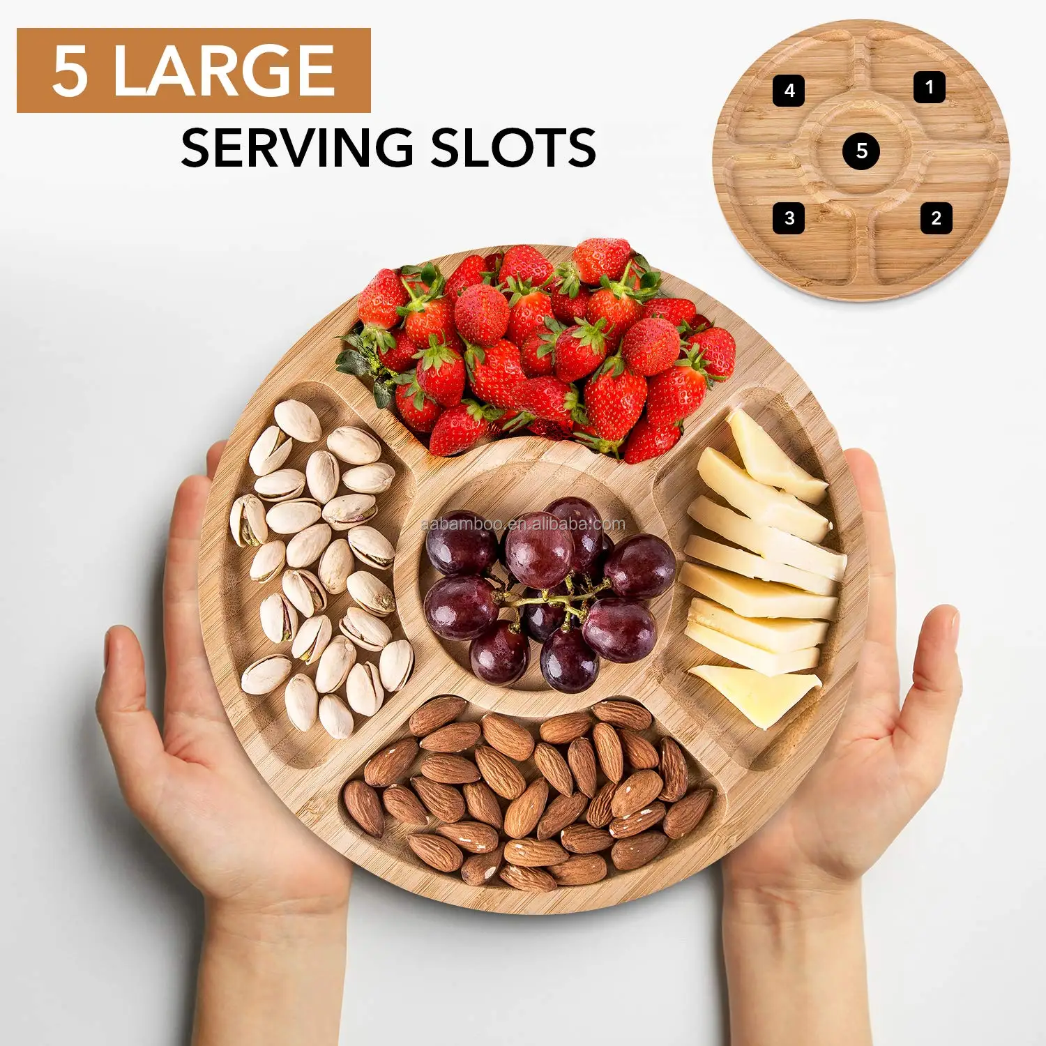 Bamboo Wooden Round Rotating Serving Platter Dried Fruit Snack Tray ...