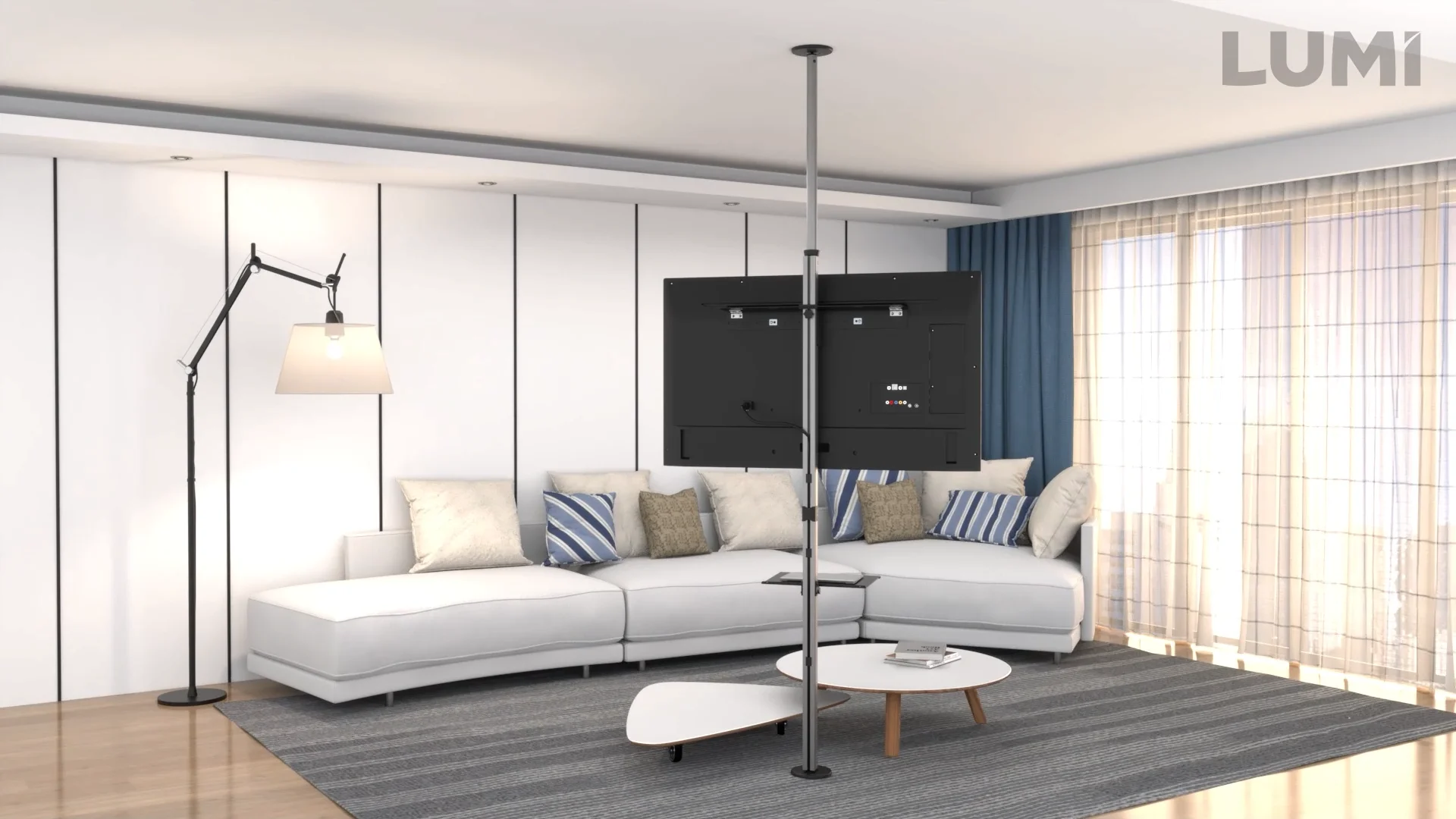 Aluminum Construction Height Adjustable Ceiling To Floor Curved Swivel ...