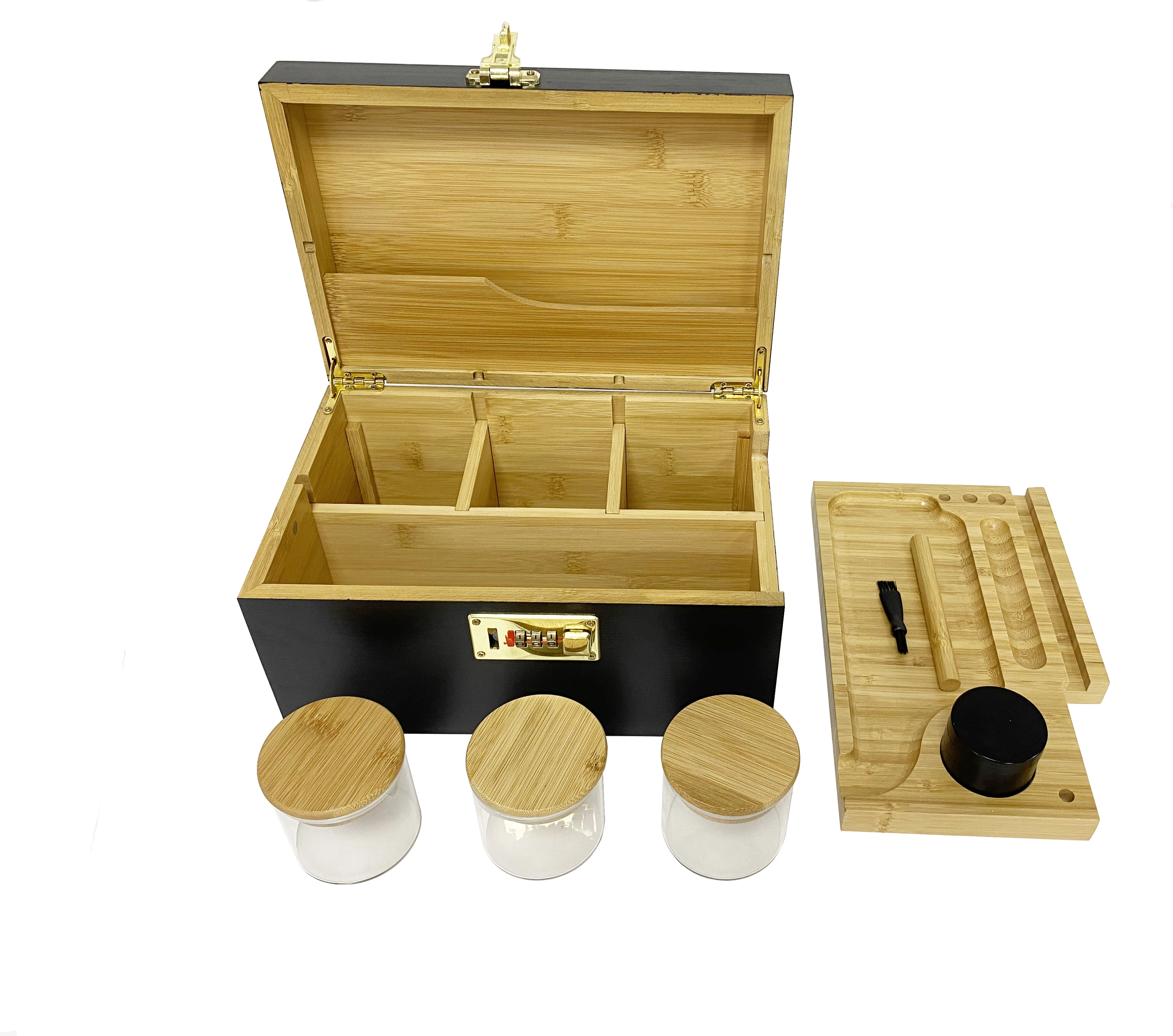 Custom Logo Smoking Accessories Wooden Rolling Tray Smell Proof Storage ...