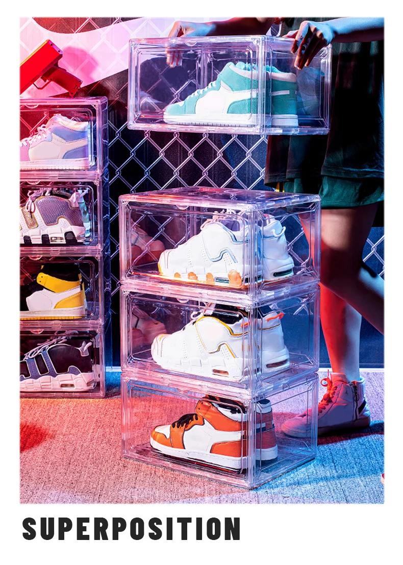 Large Clear Plastic Stackable Shoe Organizer Bins Shoe Organizer ...