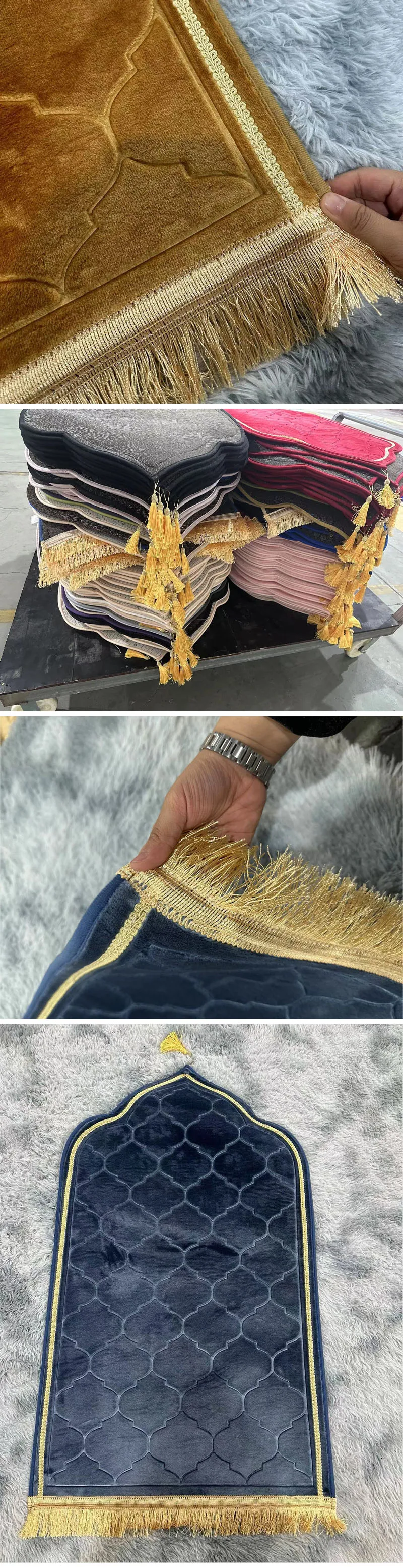 Embossed Prayer Mat With Thick Flannel: Solid Color And Tassel Details ...