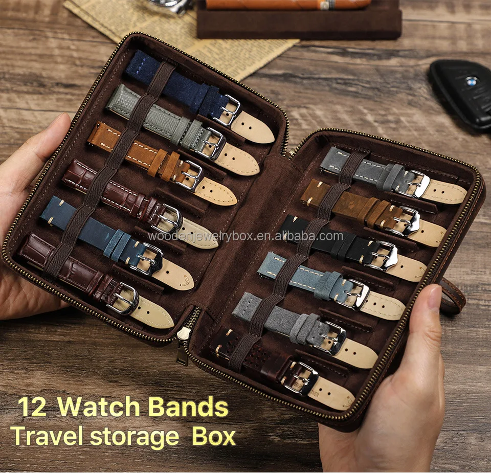 Ever Bright 2024 Retro Crazy Horse Cowhide Leather Watch Strap Storage ...
