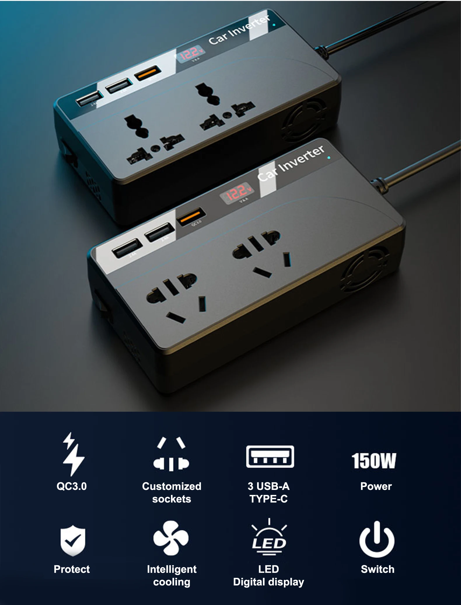 Led Display 3 Usb 1 Type-c Ports Charger Adapter Car Plug Converter Dc ...