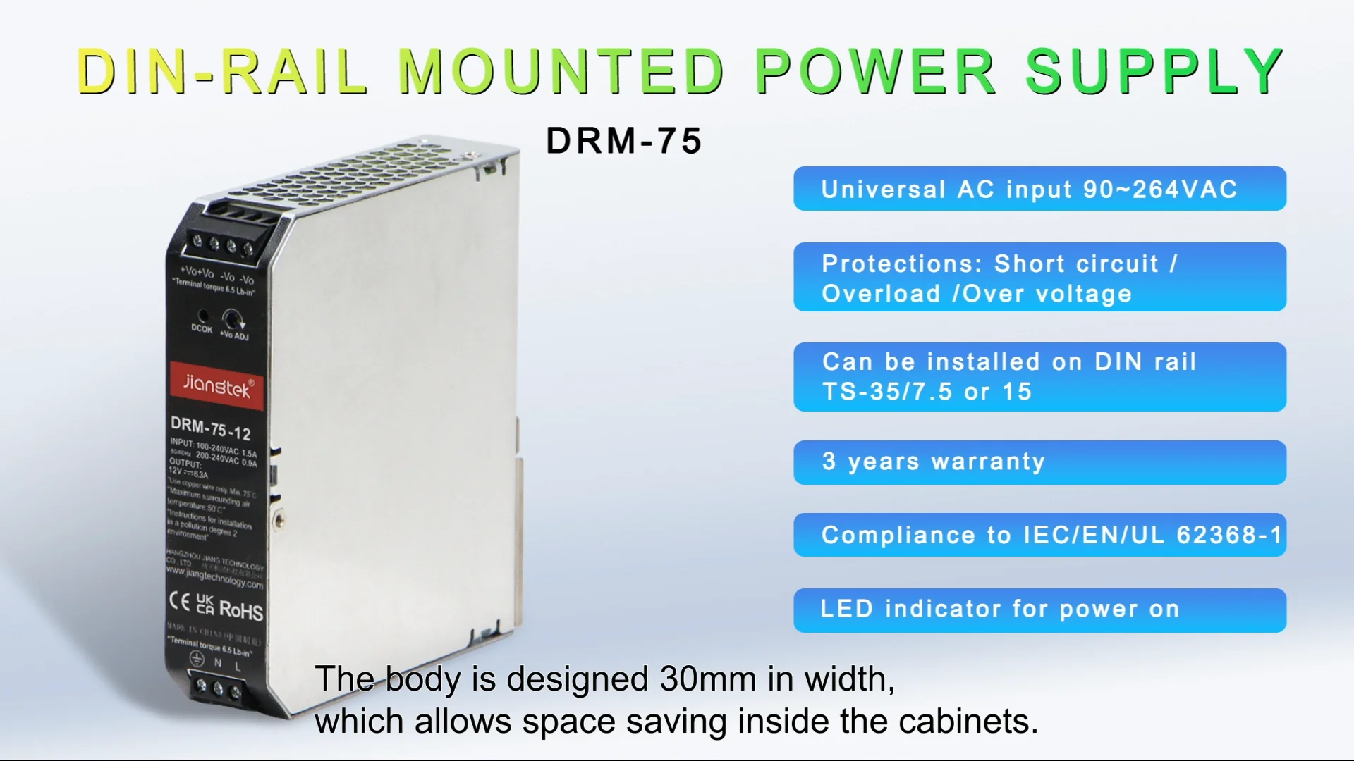 Jiangtek Drm-75-48 75w 48v Full Range Ac Input Metal Case Slim Din Rail ...