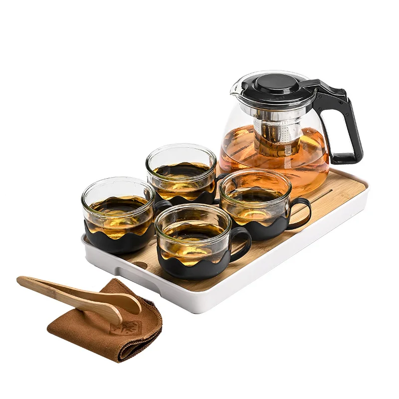 1000ml New Product Glass Bubble Teapot Set With 4 Double Wall Tea Cups ...