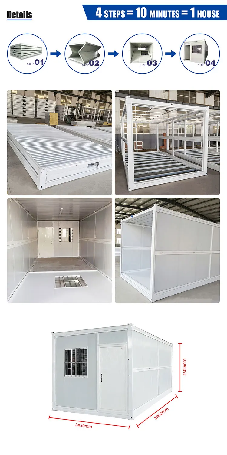 20ft Self-Folding Mobile Portable Steel Caravan Prefab House Two Rooms ...