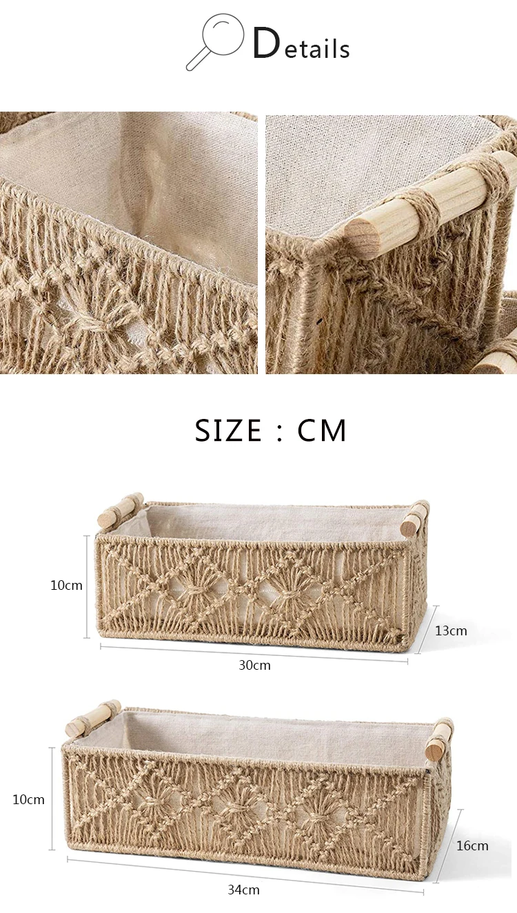Macrame Storage Baskets Woven Decorative Toilet Paper Basket Shelf Basket With Liner And Handle ...