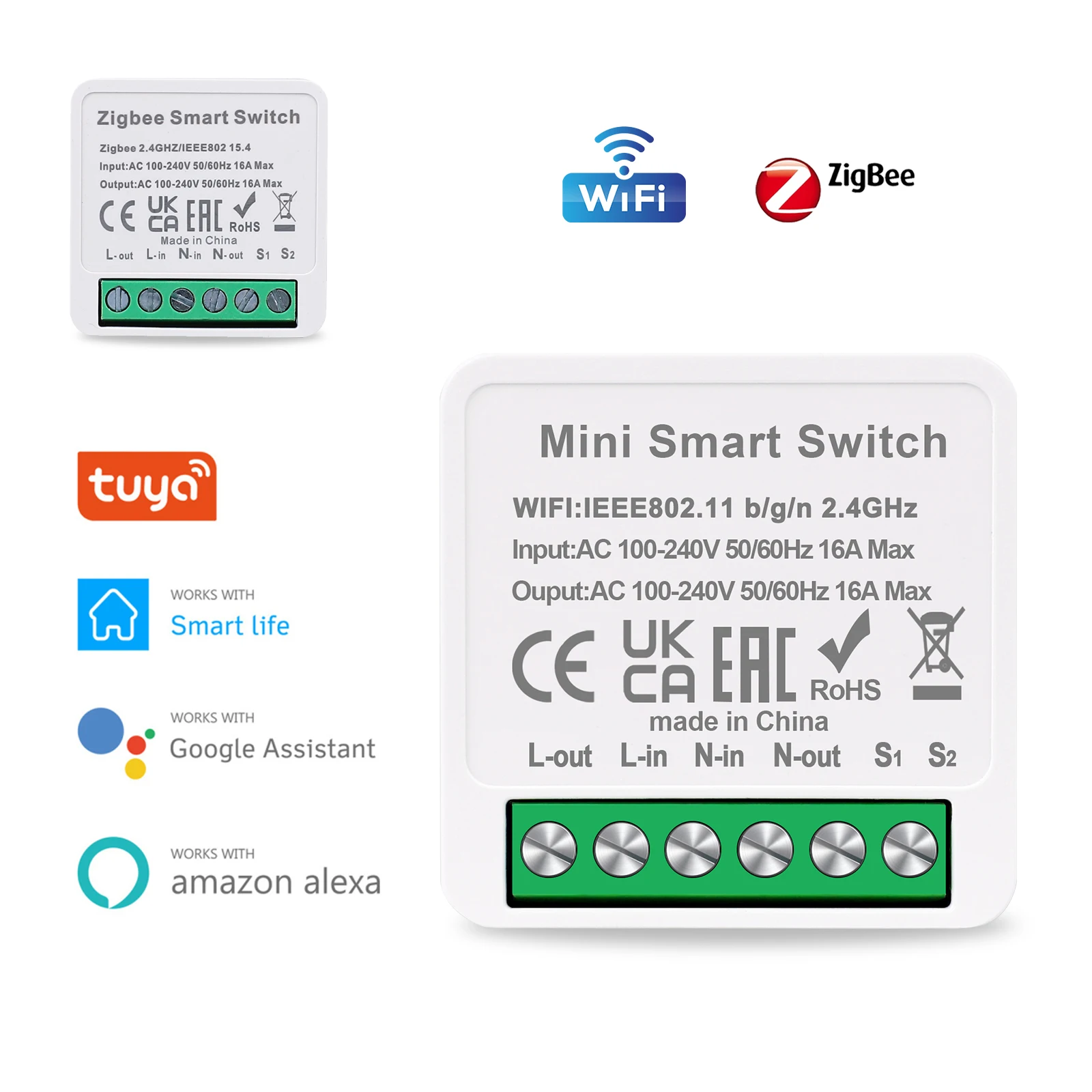 Touchmi 16A Mini Smart Wifi Zigbee DIY Switch Supports 2 Way Smart Home ...
