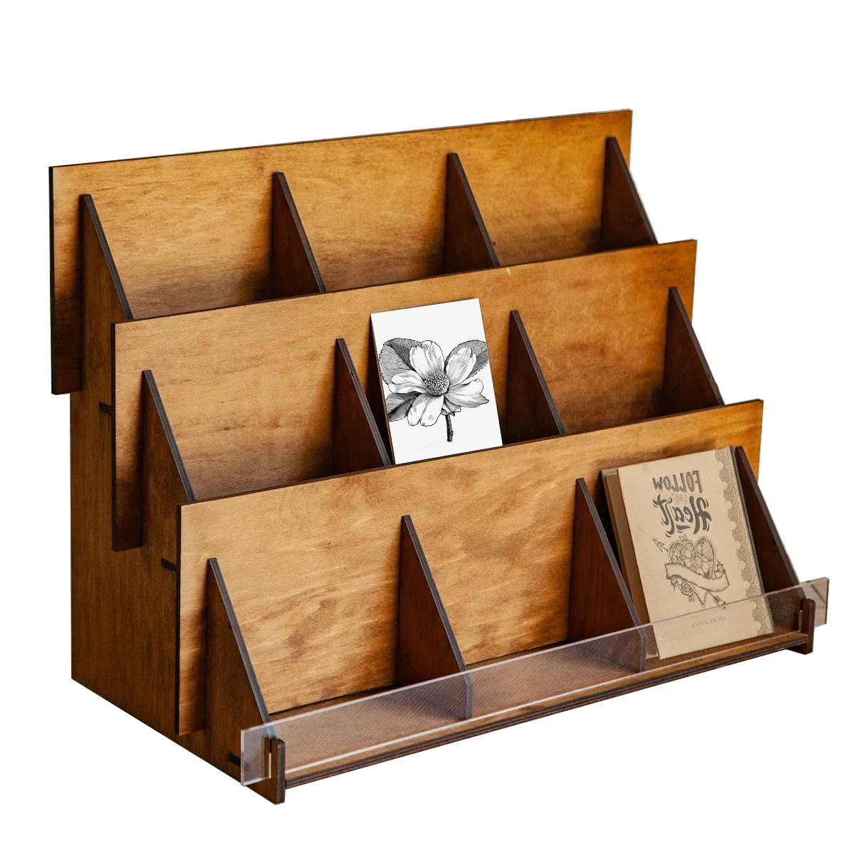 Custom Greeting Card 9 Pocket Wooden 3 Level Personalized Counter Top ...