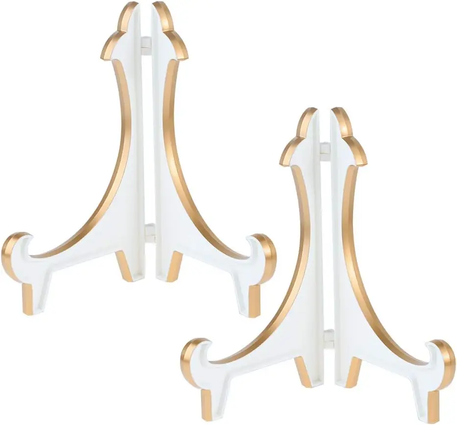 White Color Plate Easel Stand Holders With Gold Rim For Showroom ...