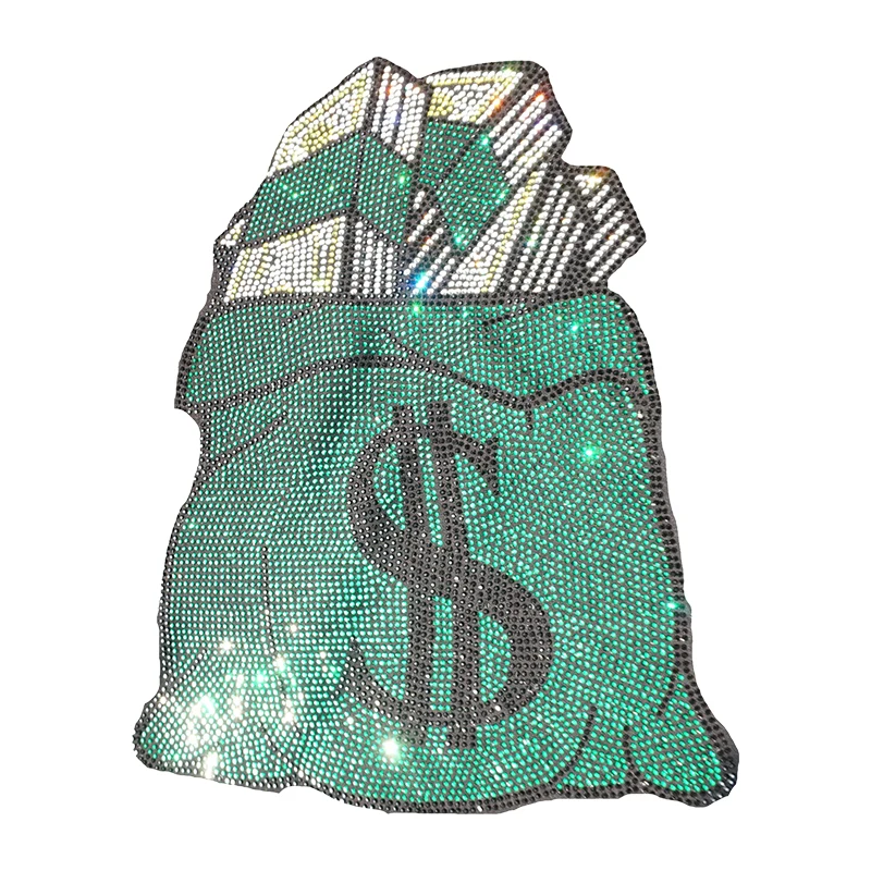Free Sample Custom Money Bag Hotfix Rhinestone Transfers Strass ...