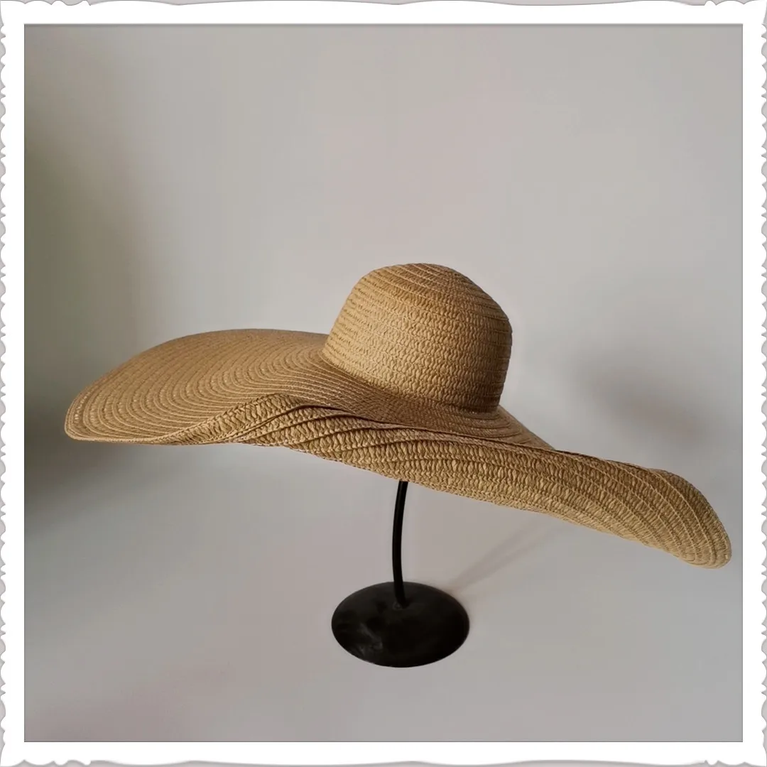 Oversize Beach Straw Hat Large Wide Brim Visor Hats Handmade Roll Up ...