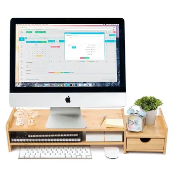 2 Tier Desktop Organizer Set Standing Desk Bamboo Wooden Laptop Pc ...