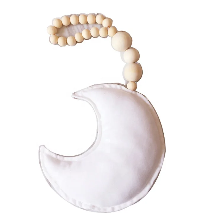 Nordic Wall Hanging Wooden Beads String Cotton Moon Pendant Baby Tent ...