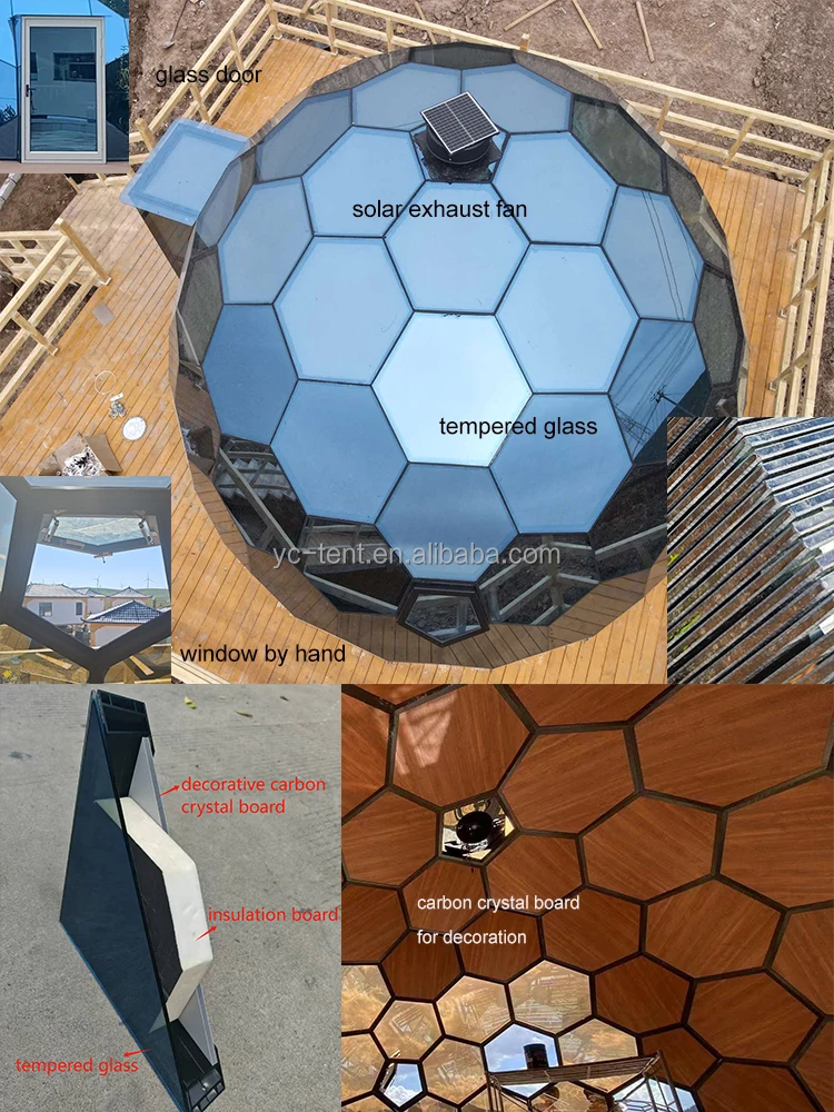 Luxury Prefab Hexagon Glass Dome Tent for Glamping Hotels
