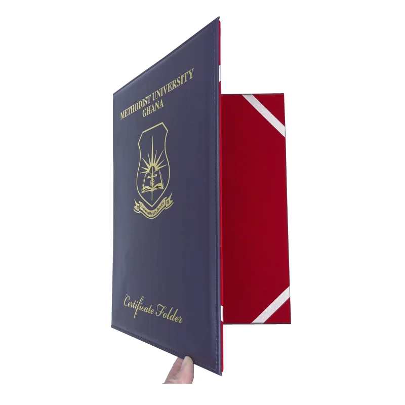 Custom Logo A4 Double-Sided Blue PU Leather Folder School Use ...