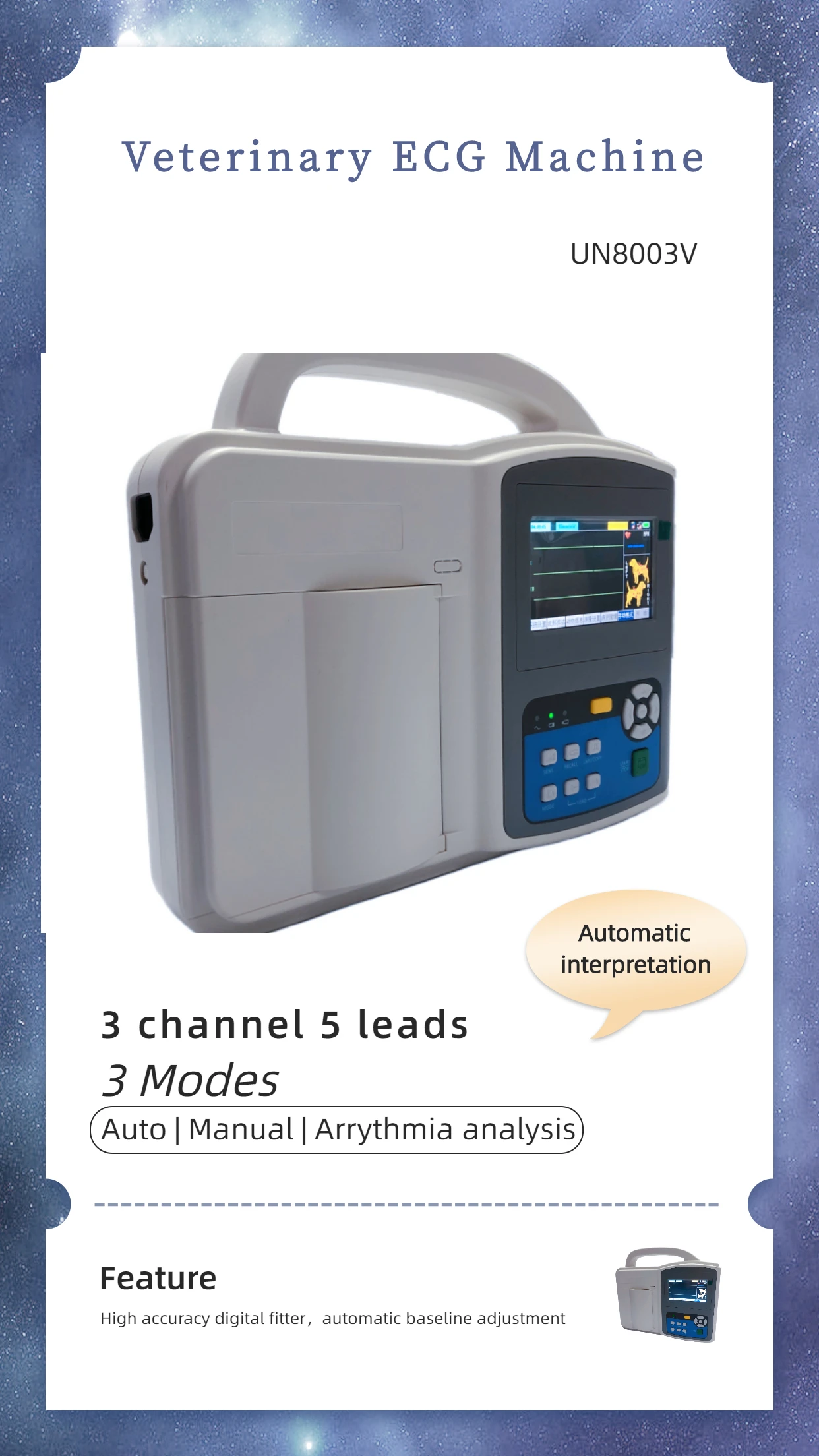 Veterinary Automatic Interpretation 3 Channel 5 Leads Ecg Machine Ecg ...