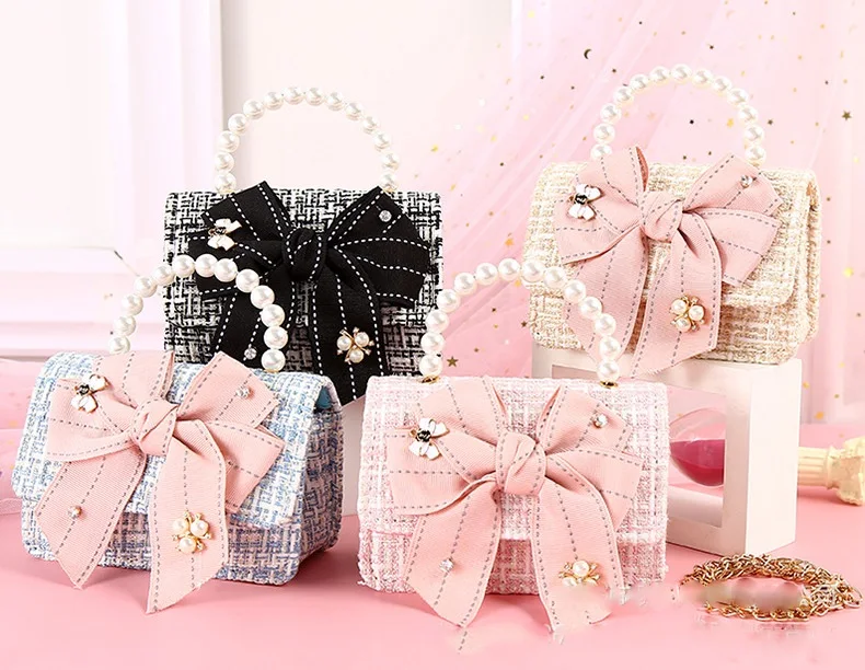 Latest Princess Style Cute Girl Purse And Handbags Pearl Handle Bow Kid ...