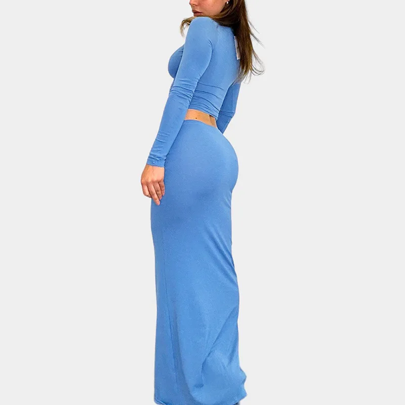 M6362 New Arrivals Long Sleeve T Shirt And Long Skirt Bodycon Casual ...