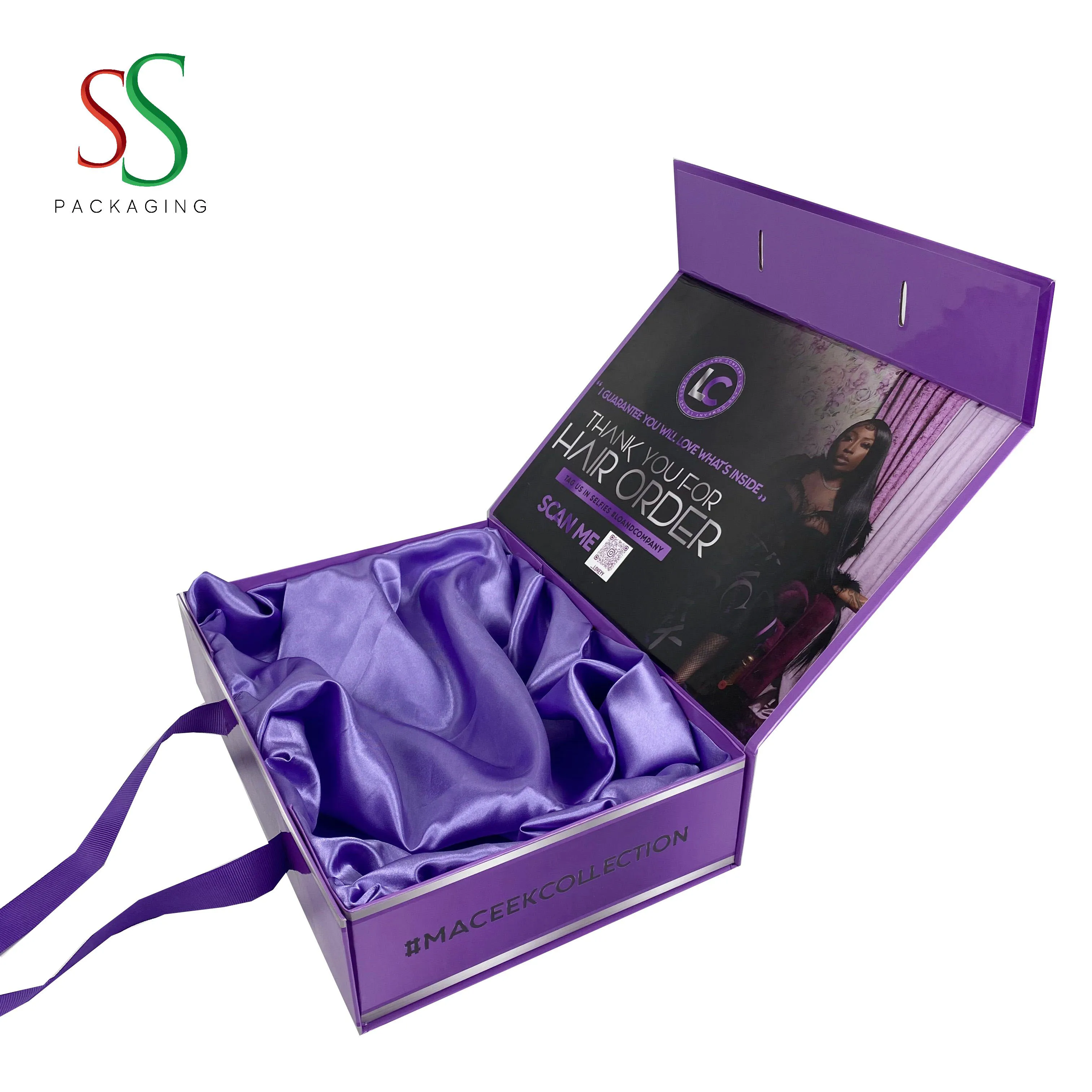 SS Hair Packaging Magnetic Wig Box with Satin Custom Boxes for Packing ...
