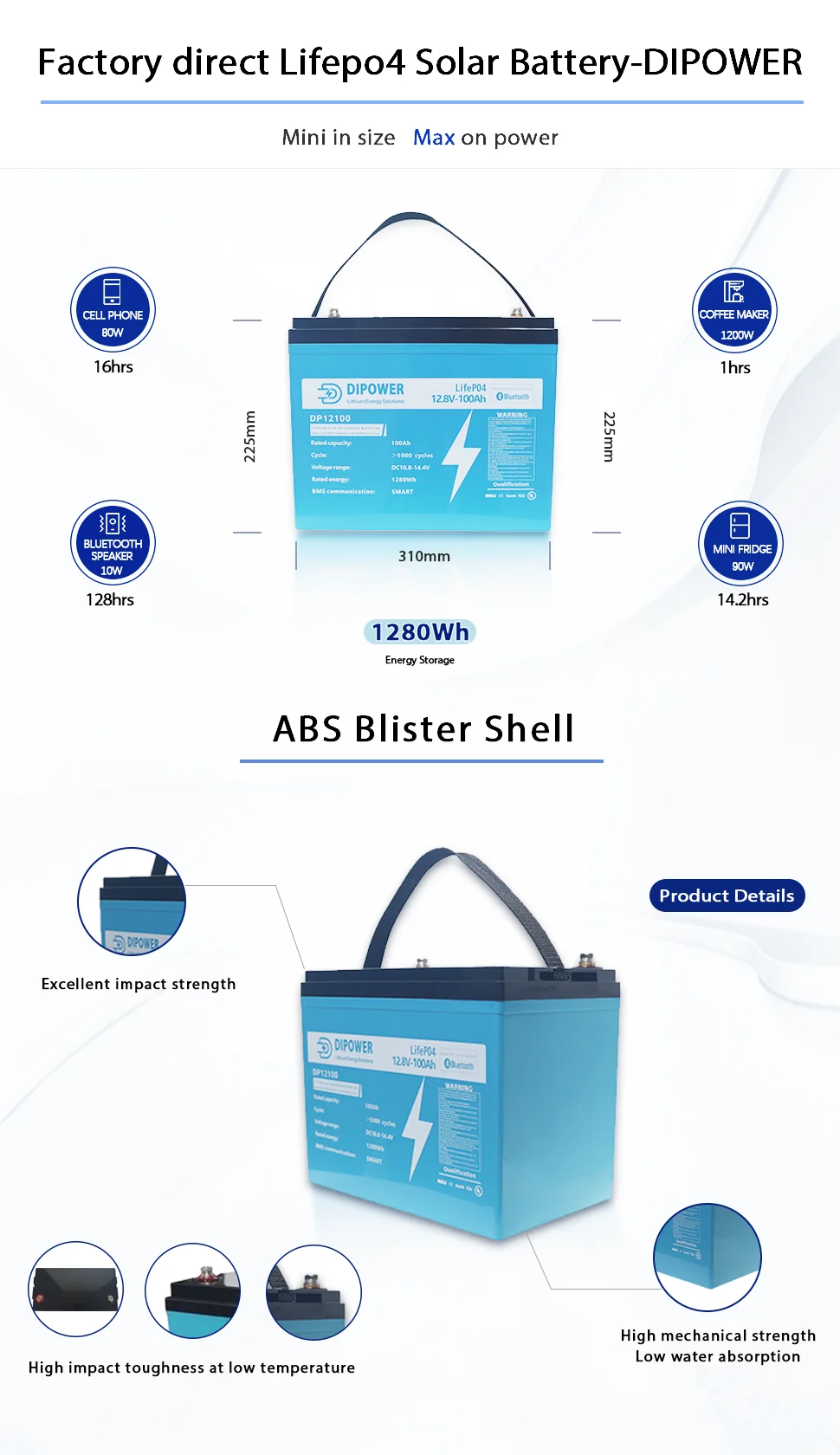 2023 Dipower Lithium Ion Batteries Lifepo4 Battery Energy Storage 12V ...
