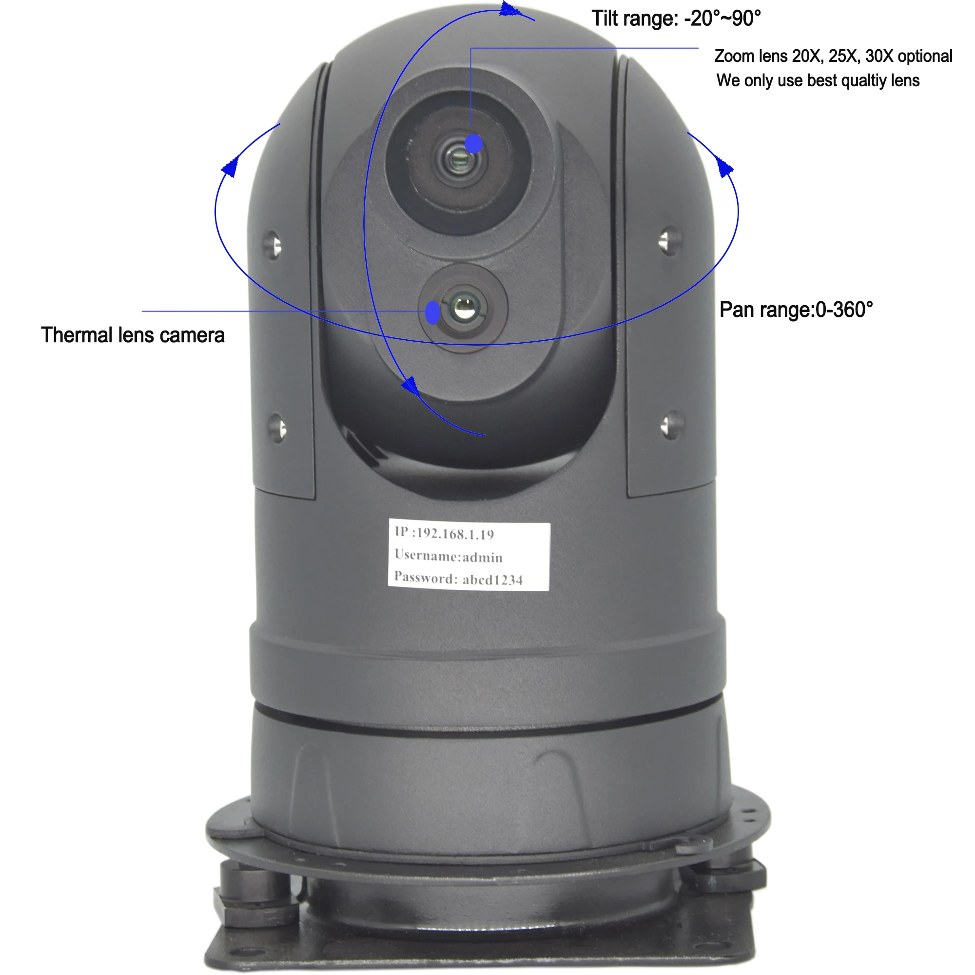 Dual Spectral Thermal Ptz Camera 10mm 256*192 With 20x Zoom 2mp Thermal ...