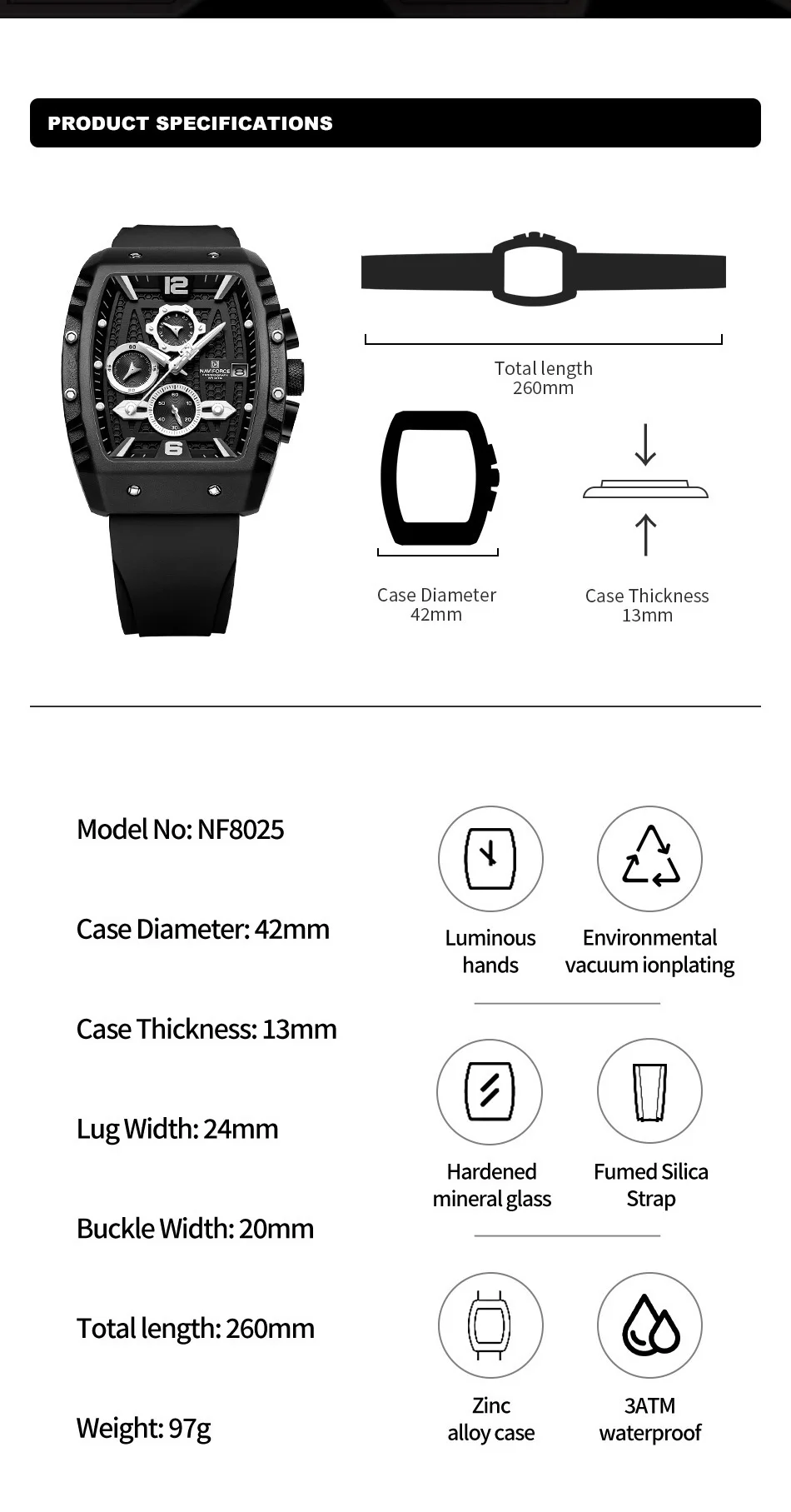 NAVIFORCE 8025 - Luxury Mens Waterproof Sports Quartz Watch